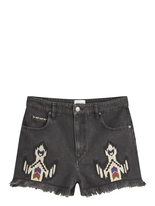 Isabel Marant Lesia Embroidered Denim Shorts - Dark Grey