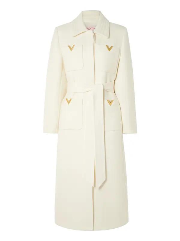Valentino Garavani Embellished Wool And Silk-blend Twill Coat - Ivory