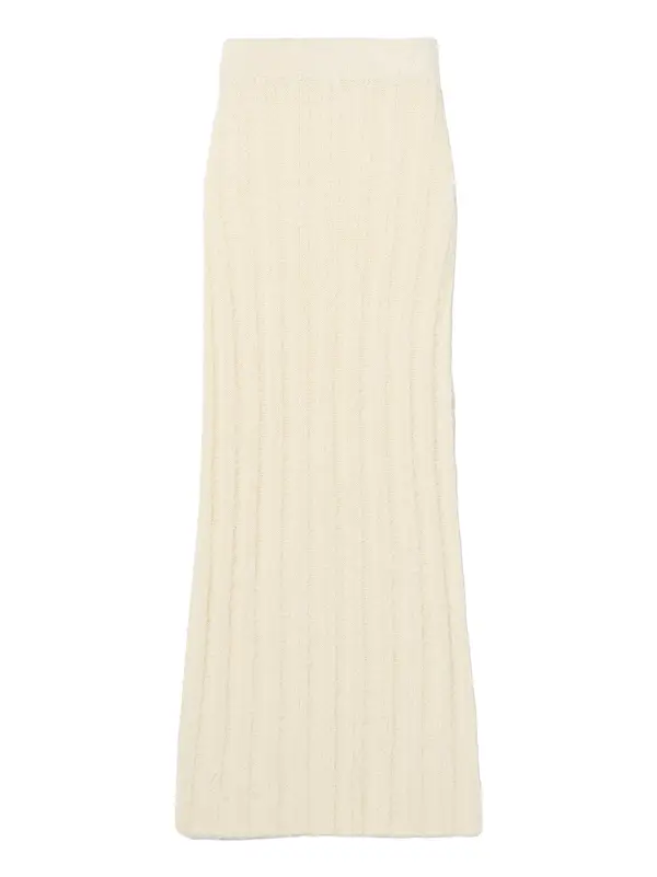 Khaite Claire Ribbed Silk And Cashmere-blend Midi Skirt - Cream