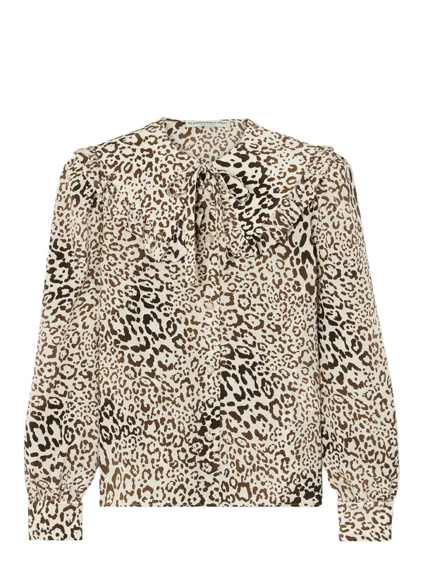 Alessandra Rich Ruffled Leopard-print Silk Crepe De Chine Blouse - Animal Print
