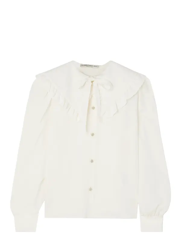 Alessandra Rich Ruffled Silk Crepe De Chine Blouse - White