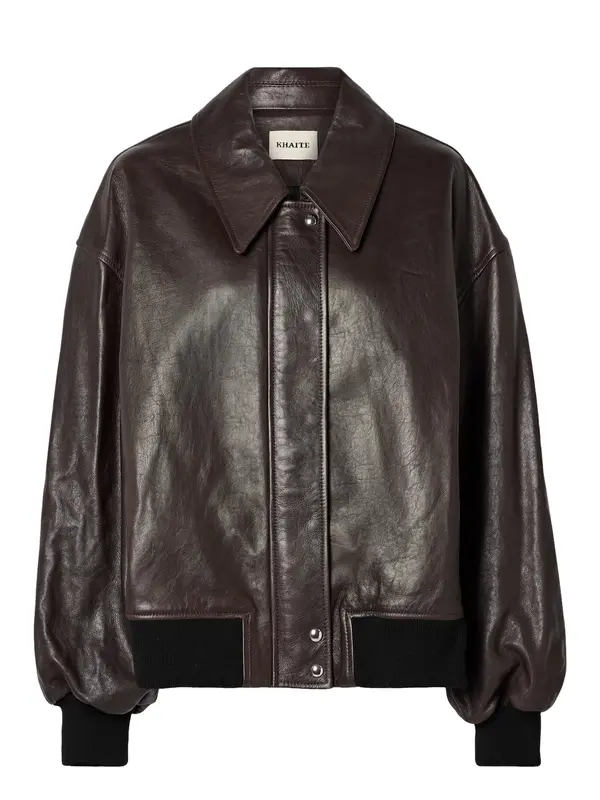 Khaite Shelman Leather Bomber Jacket - Brown