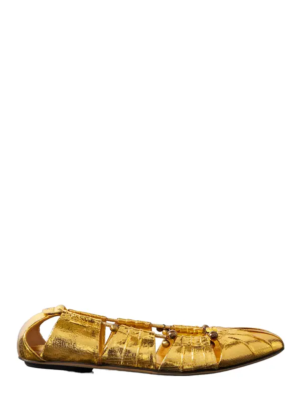 Chloé Luna Cutout Embellished Metallic Leather Ballet Flats - Gold