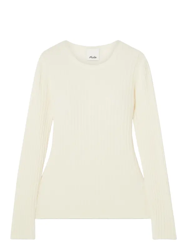 ALLUDE Ribbed Cashmere Crewneck Sweater - Ivory