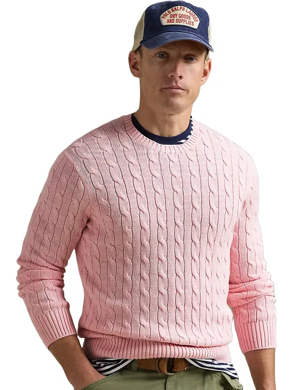 Ralph Lauren Cable-knit Cotton Crewneck Sweater - Ballet Pink Heather