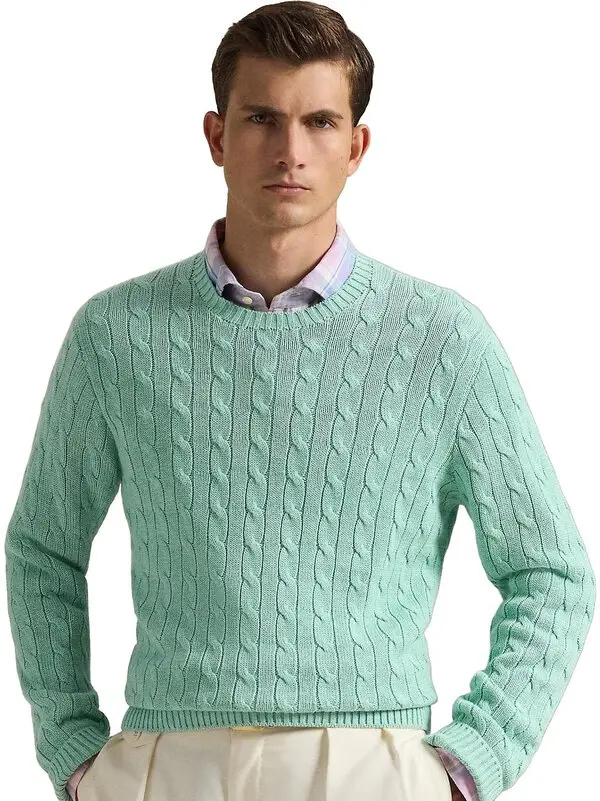 Ralph Lauren Cable-knit Cotton Crewneck Sweater - Green Swallow Heather