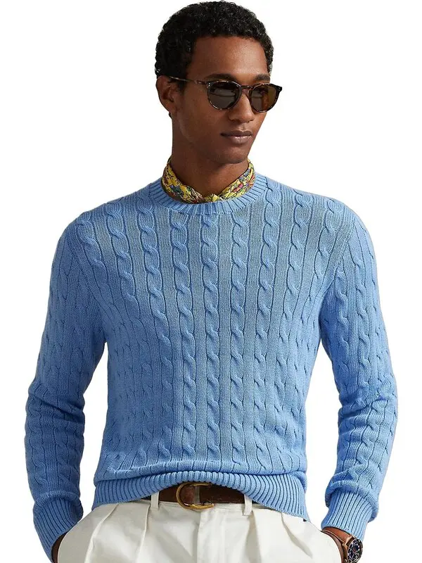 Ralph Lauren Cable-knit Cotton Crewneck Sweater - Sky Blue