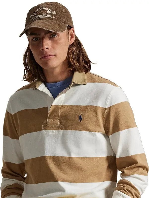 Ralph Lauren Classic Fit Khaki-collar Rugby Shirt - Cafe Tan/trophy Cream