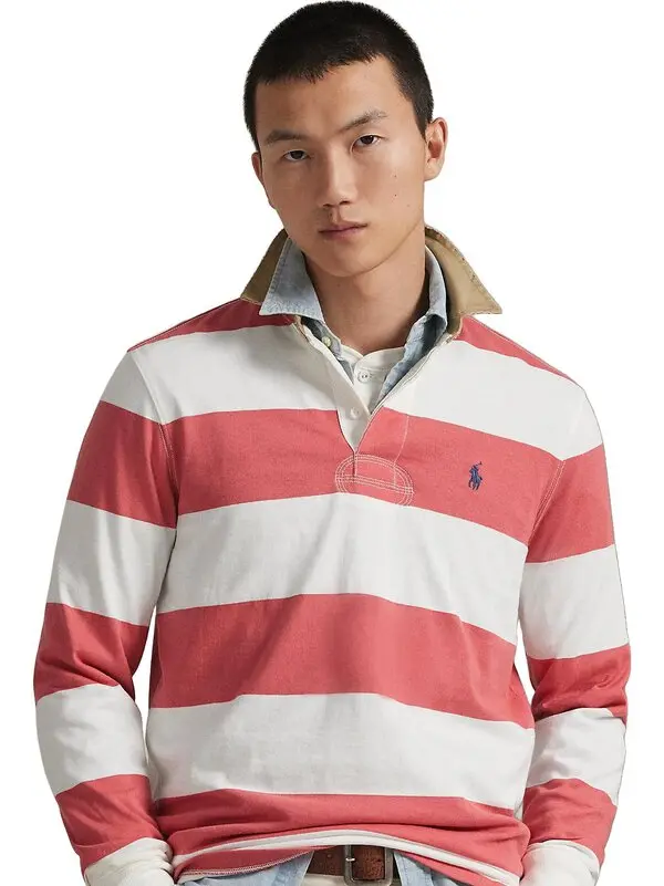 Ralph Lauren Classic Fit Khaki-collar Rugby Shirt - Red Sky/trophy Cream