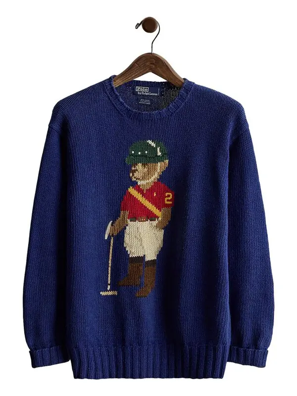 Ralph Lauren 1992 Hand-knit Bear Sweater - Blue