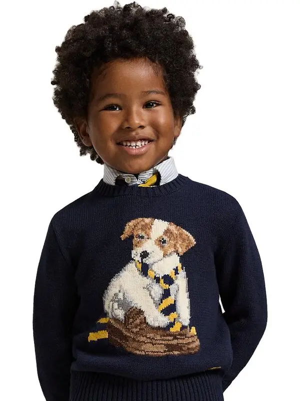 Ralph Lauren Dog-intarsia Cotton Sweater - Navy