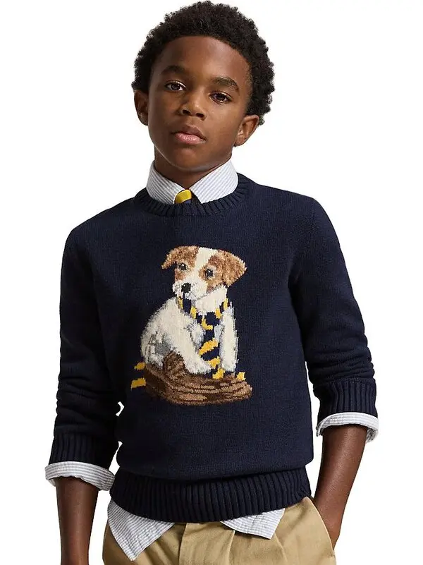 Ralph Lauren Dog-intarsia Cotton Sweater - Rl Navy