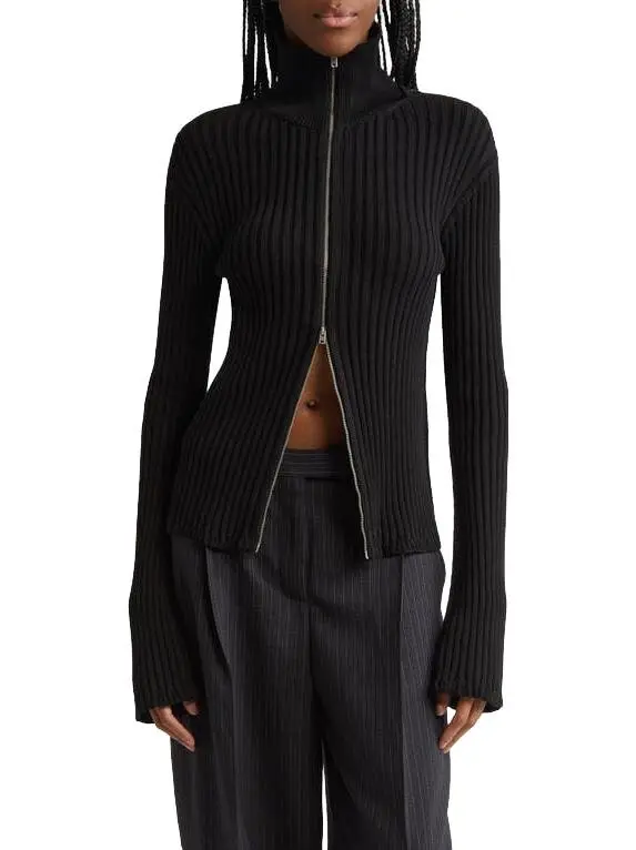 Acne Studios Koton Zip Cotton Rib Cardigan - Black 900