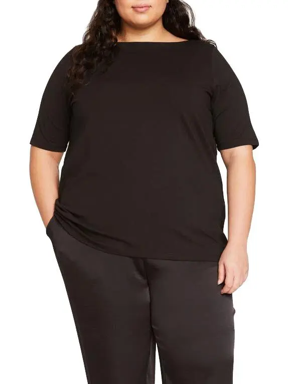 Universal Standard Bella Boatneck Stretch Pima Cotton Top - Black