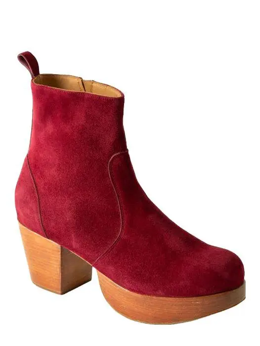 FORTRESS Charli Suede Platform Clog Boots - Burgundy Suede