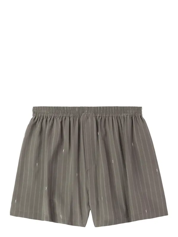 Saint Laurent Straight-leg Pinstriped Silk Shorts - Gray