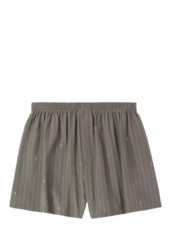 Saint Laurent Straight-leg Pinstriped Silk Shorts - Gray