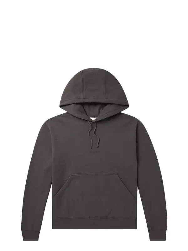 Saint Laurent Logo-embroidered Cotton-jersey Hoodie - Gray