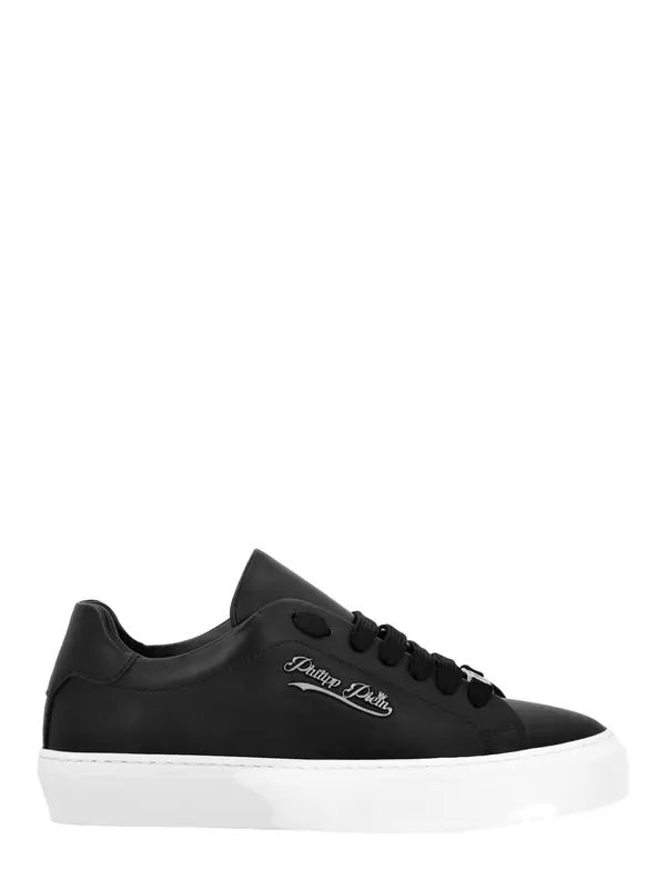 Philipp Plein Signature-print Leather Sneakers - Black