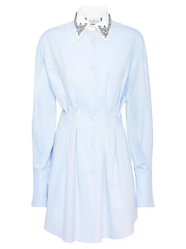 Philipp Plein Rhinestone-embellished Shirt Dress - Blue