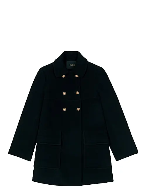 Maje High-collar Double-breasted Wool-blend Coat - Noir / Gris