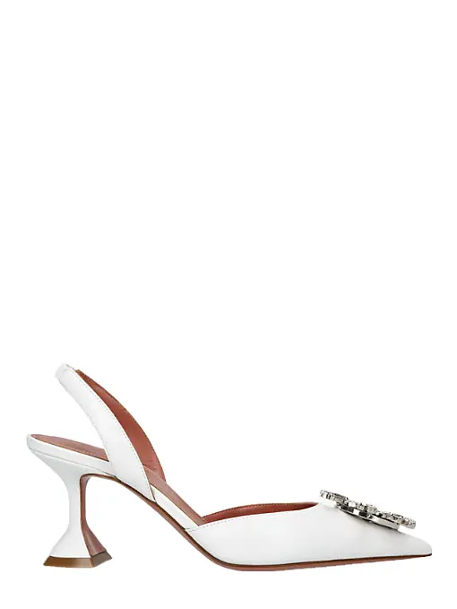 Amina Muaddi Begum Sling 70 Satin Heels - White