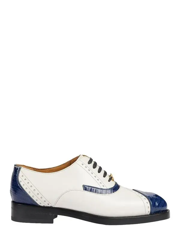 Gucci Leather Lace-up Sneakers - White/blue