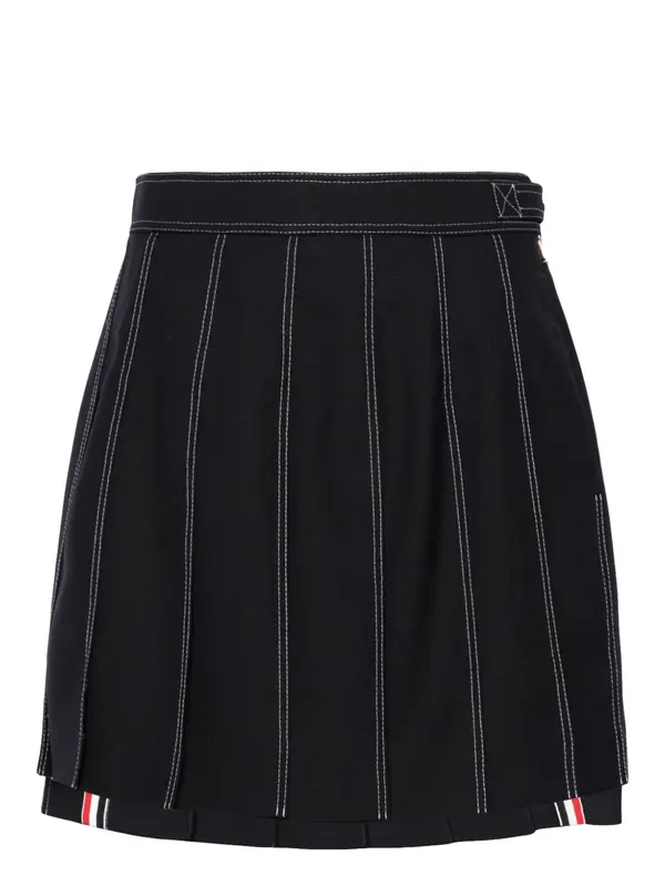 Thom Browne Striped Pleated Wool Miniskirt - Blue