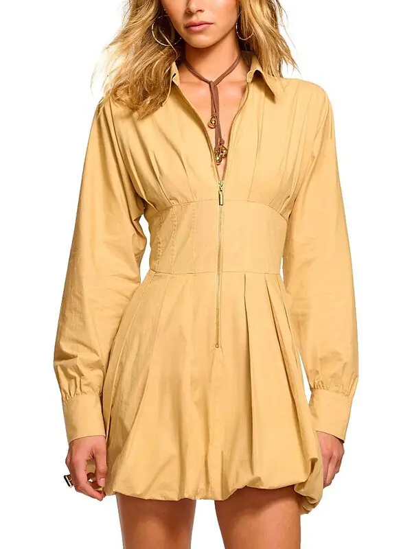 Ramy Brook Naira Front Zip Bubble Hem Dress - Burlap