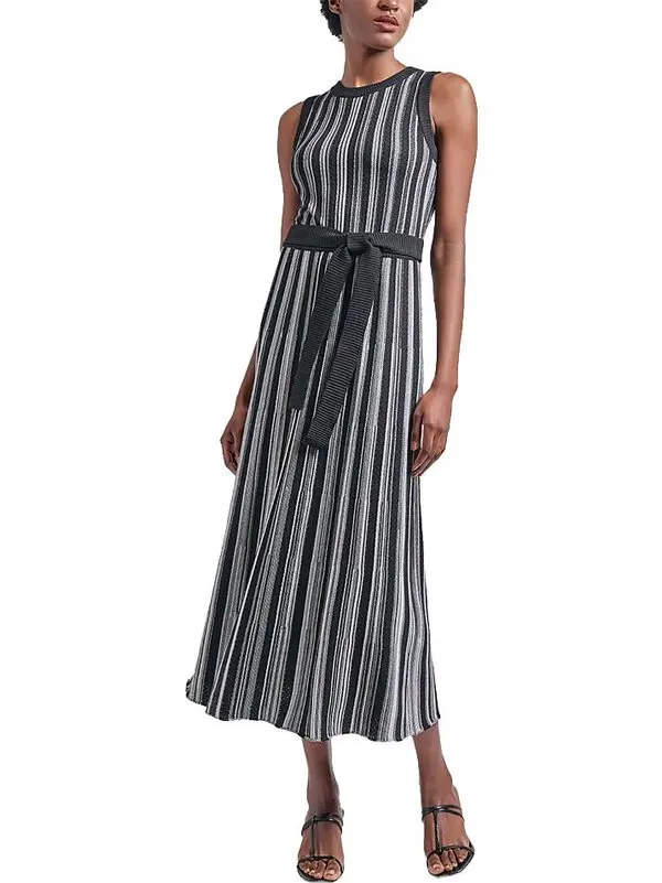 Misook Rib Knit Striped Maxi Dress - Black/white