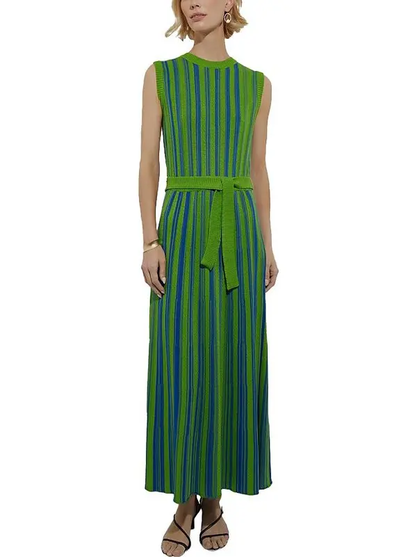 Misook Rib Knit Striped Maxi Dress - Satin Sky/green