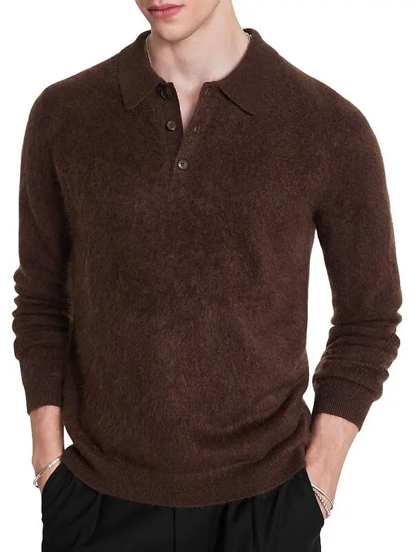 John Varvatos Verona Regular Fit Cashmere Polo Sweater - Dark Brown
