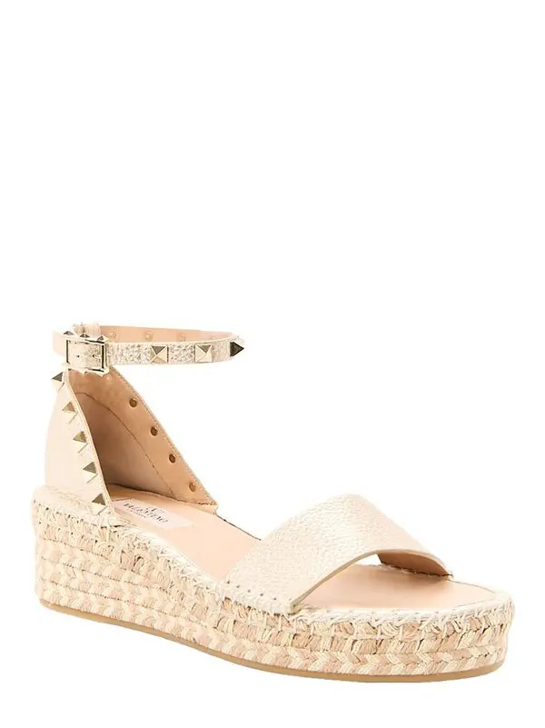 Valentino Garavani Rockstud Flatform Espadrille Sandals - Platinum