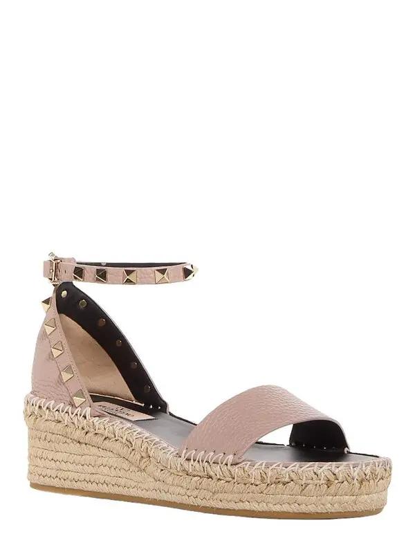 Valentino Garavani Rockstud Flatform Espadrille Sandals - Poudre