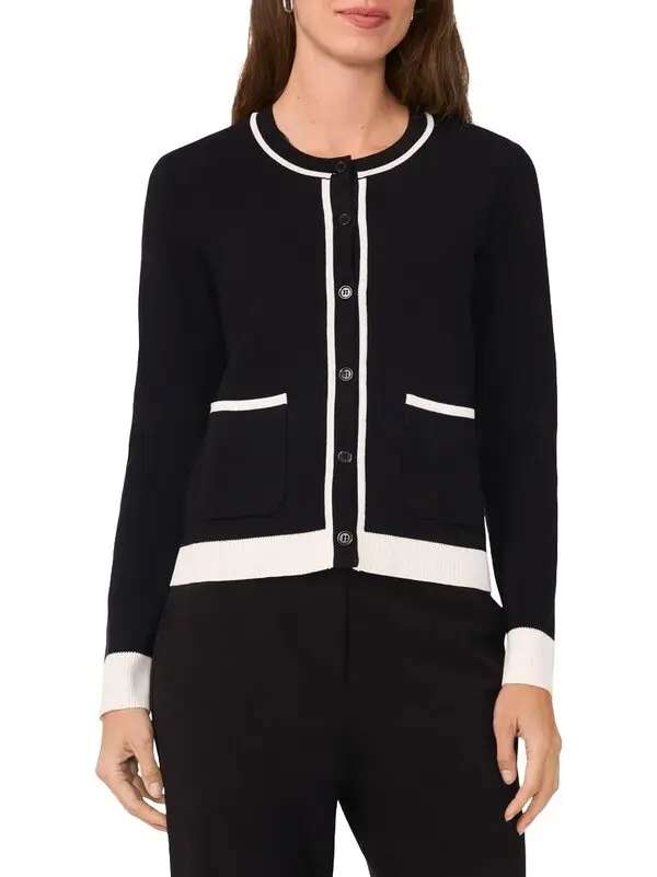 Halogen Contrast Trim Cardigan - Rich Black