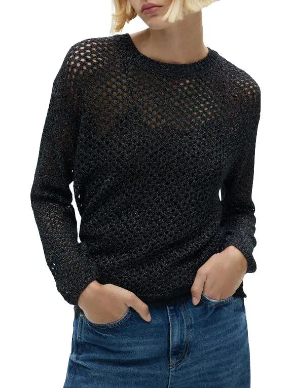Mango Metallic Open Stitch Sweater - Black