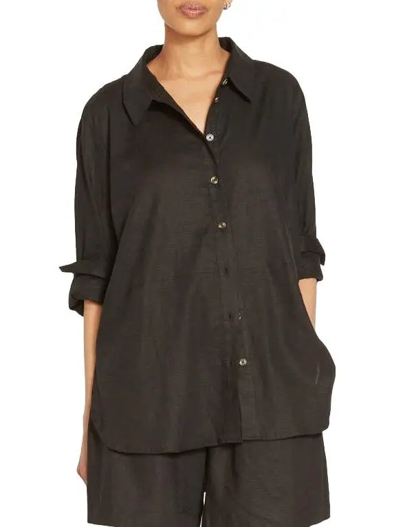 Universal Standard Dawn High/low Linen Blend Shirt - Black