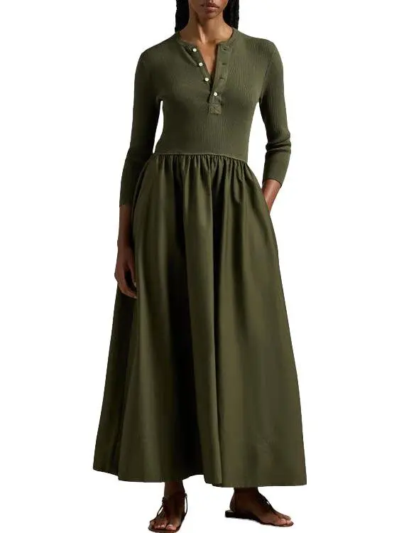 Polo Ralph Lauren Henley Mixed Media Maxi Dress - Canopy Olive