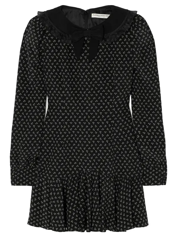 Alessandra Rich Ruffled Velvet And Tulle-trimmed Floral-print Mini Dress - Black
