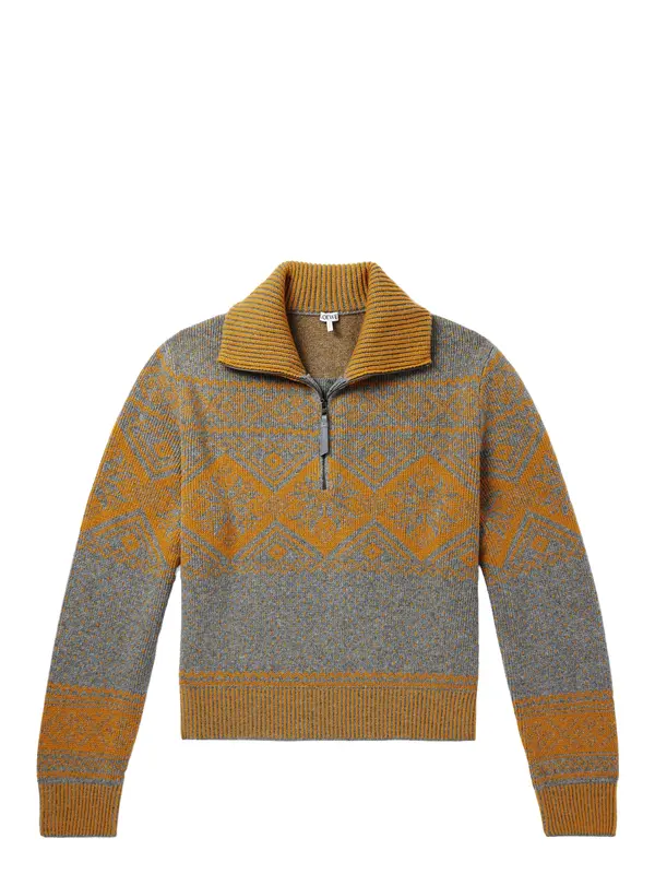 Loewe Jacquard-knit Wool And Cashmere-blend Zip-up Sweater - Gray