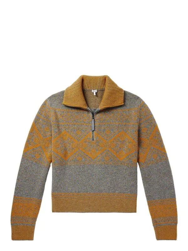 Loewe Jacquard-knit Wool And Cashmere-blend Zip-up Sweater - Gray