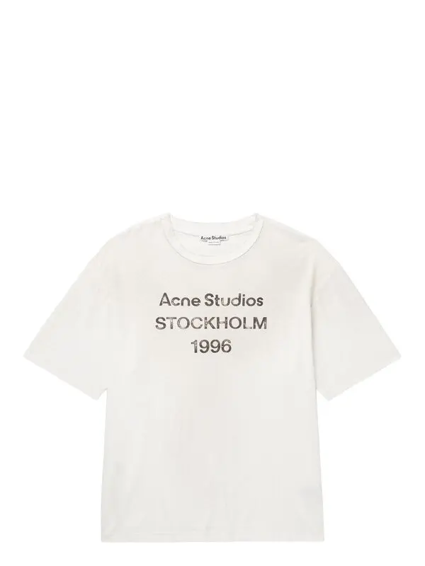 Acne Studios Exford Distressed Logo-print Cotton-jersey T-shirt - White