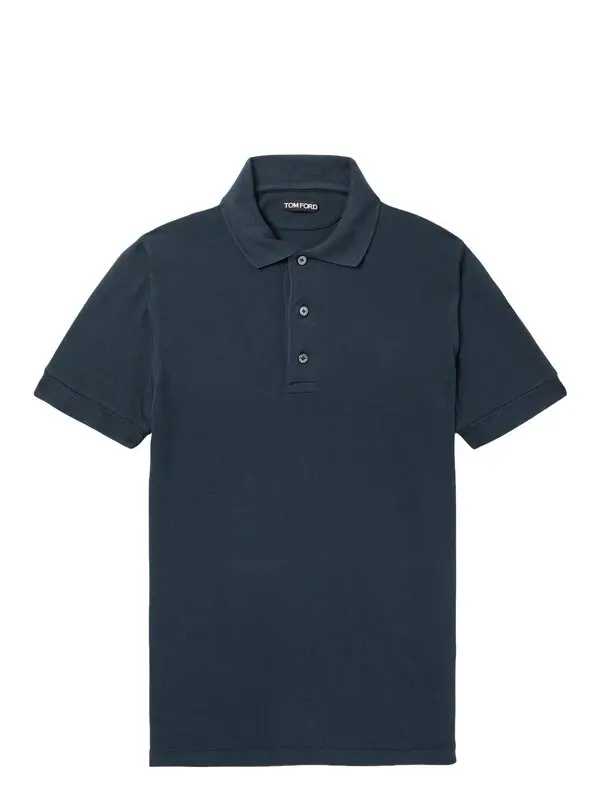 TOM FORD Lyocell And Cotton-blend Piqué Polo Shirt - Blue