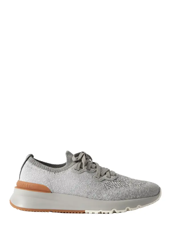 Brunello Cucinelli Suede-trimmed Stretch-knit Sneakers - Gray