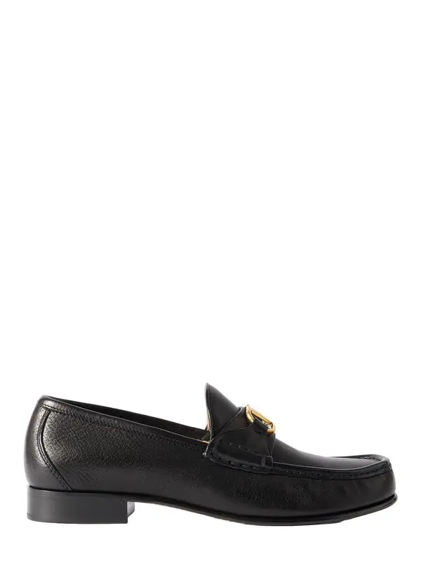 Valentino Garavani Logo-embellished Full-grain Leather Loafers - Black
