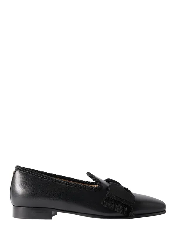 Valentino Garavani Bowow Frayed Grosgrain-trimmed Leather Loafers - Black