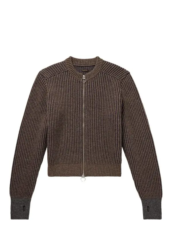 Kapital Cropped Ribbed Wool Zip-up Cardigan - Brown