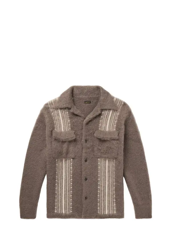 Kapital Camp-collar Striped Knitted Overshirt - Brown