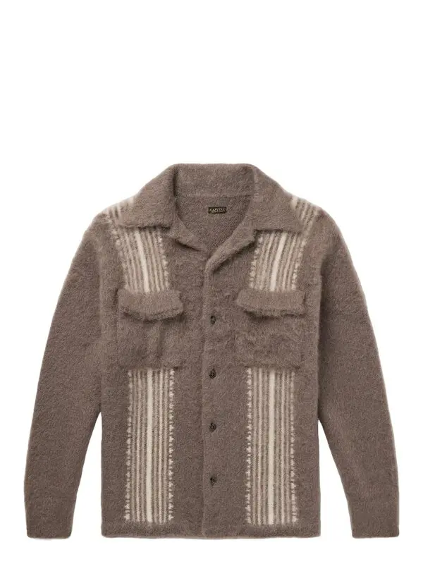 Kapital Camp-collar Striped Knitted Overshirt - Brown