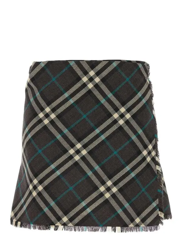 Burberry Checked Polyester Blend Skirt - Green